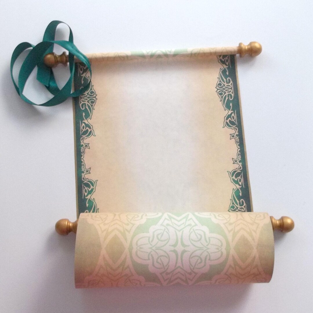Handmade Regency Scroll: Green & Gold Wedding Vows, Calligraphy (8x20 ...