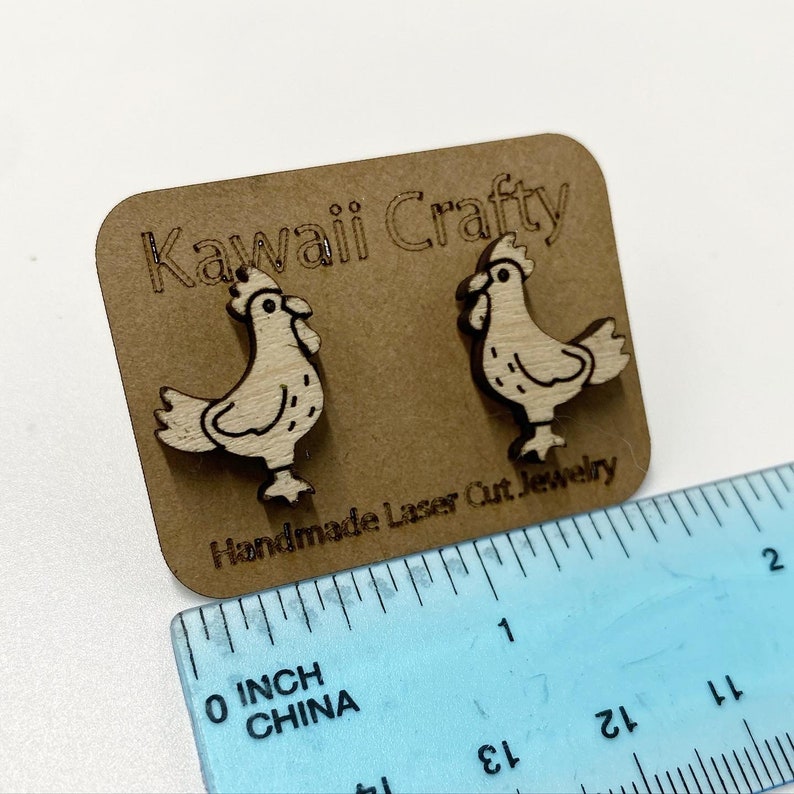 Chicken Stud Earrings, Laser Cut Hand Painted Wood, Paint Your Own DIY ...