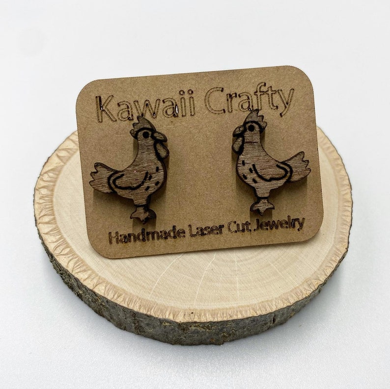 Chicken Stud Earrings, Laser Cut Hand Painted Wood, Paint Your Own DIY ...