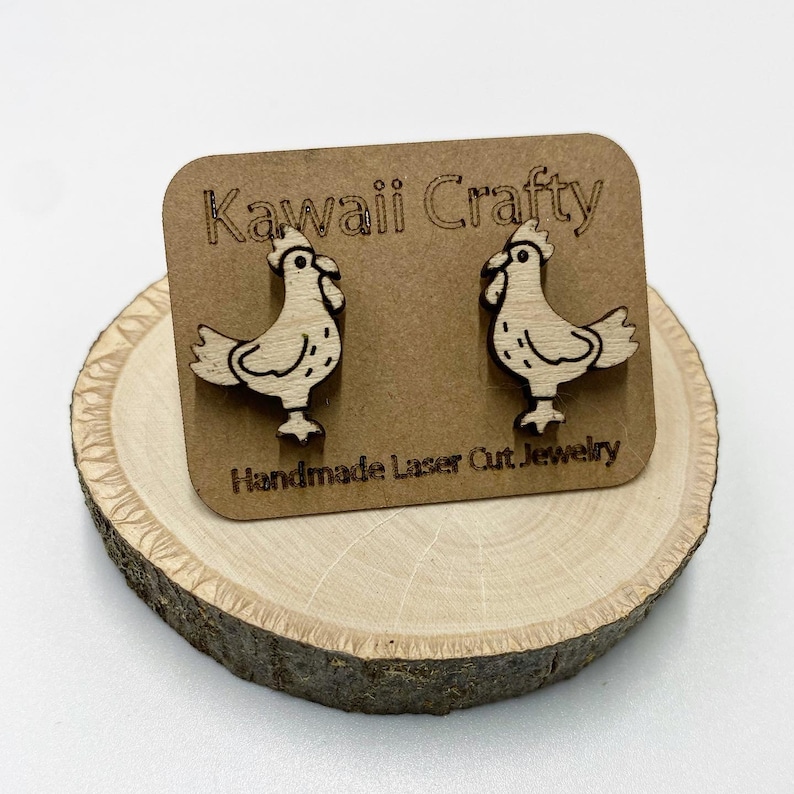 Chicken Stud Earrings, Laser Cut Hand Painted Wood, Paint Your Own DIY ...