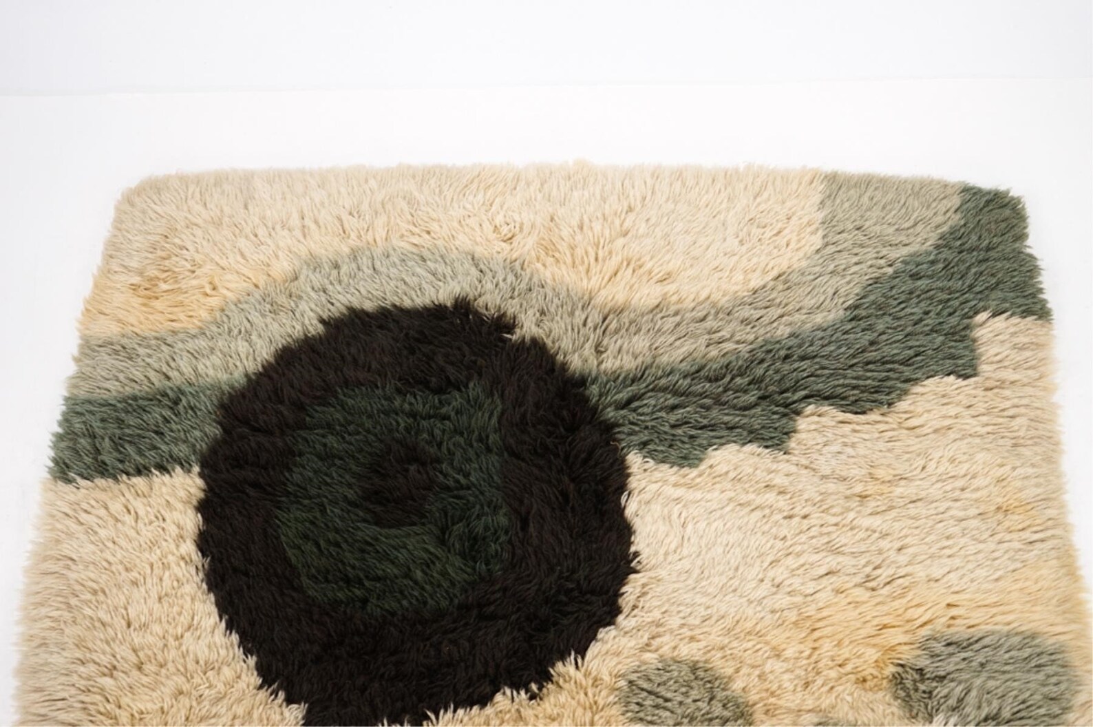 Mid Century Modern Era Pictorial Shag Rug in Green Tones, Beige, Light ...