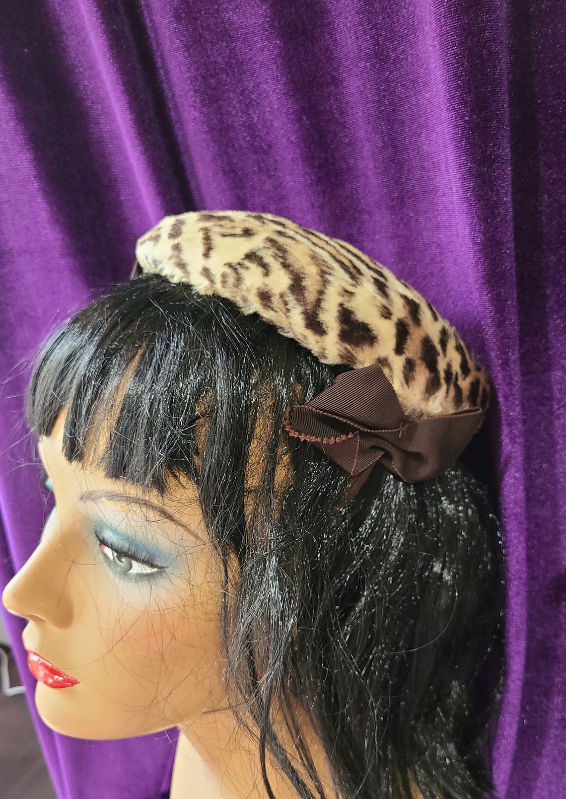 Vintage Faux Leopard Pillbox Hat With Brown Grograin Deatail, Ca 1950s ...