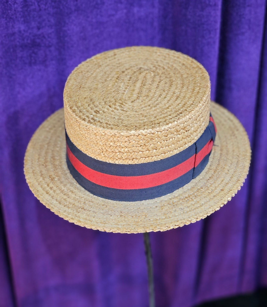 1970s Vintage Natural Woven Straw Boater Hat Size 7 1/2 - Etsy