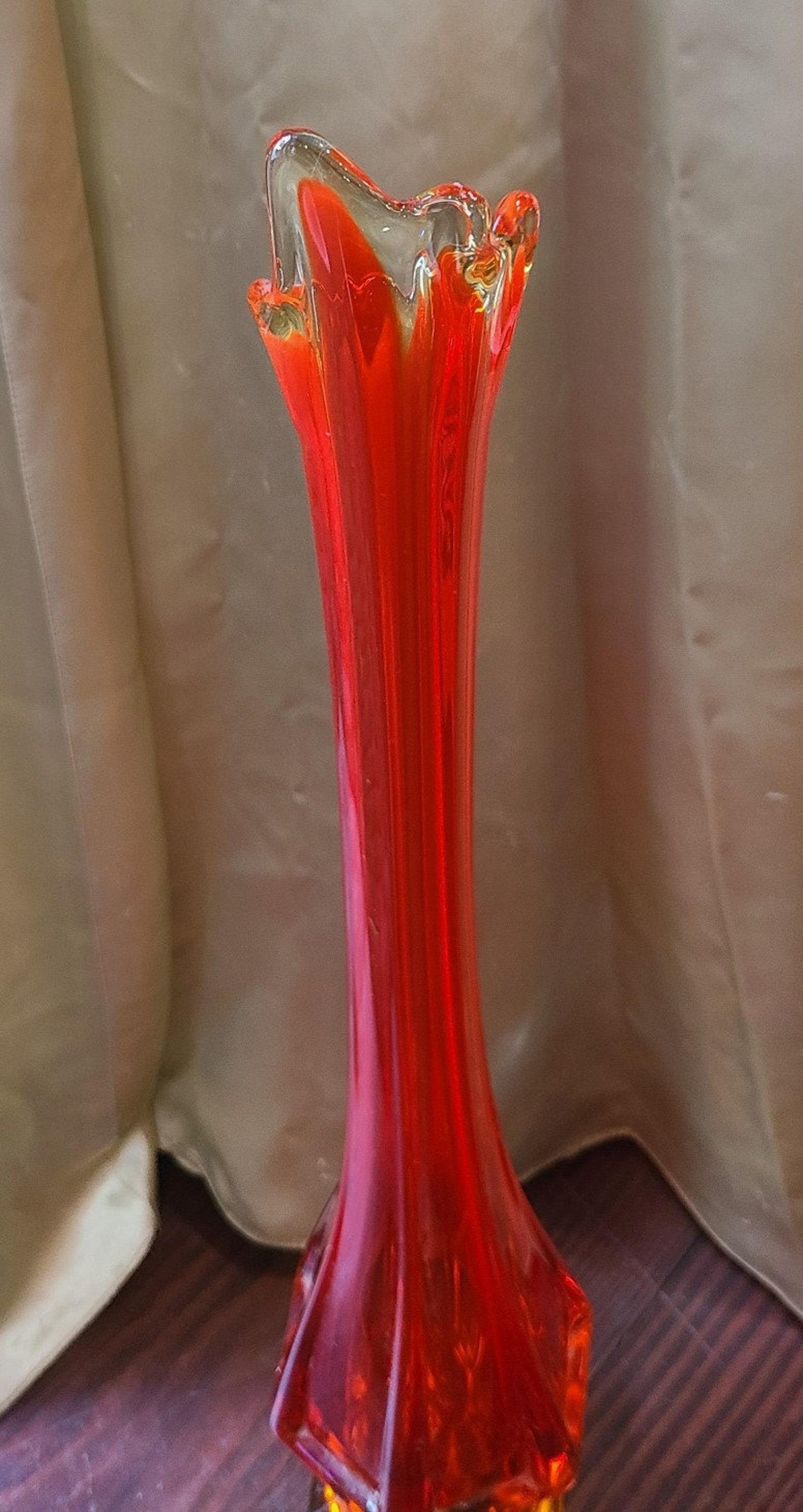 Monumental Orange Swung Vase With Orange-y Amber 6 Sided Hexagon Base ...