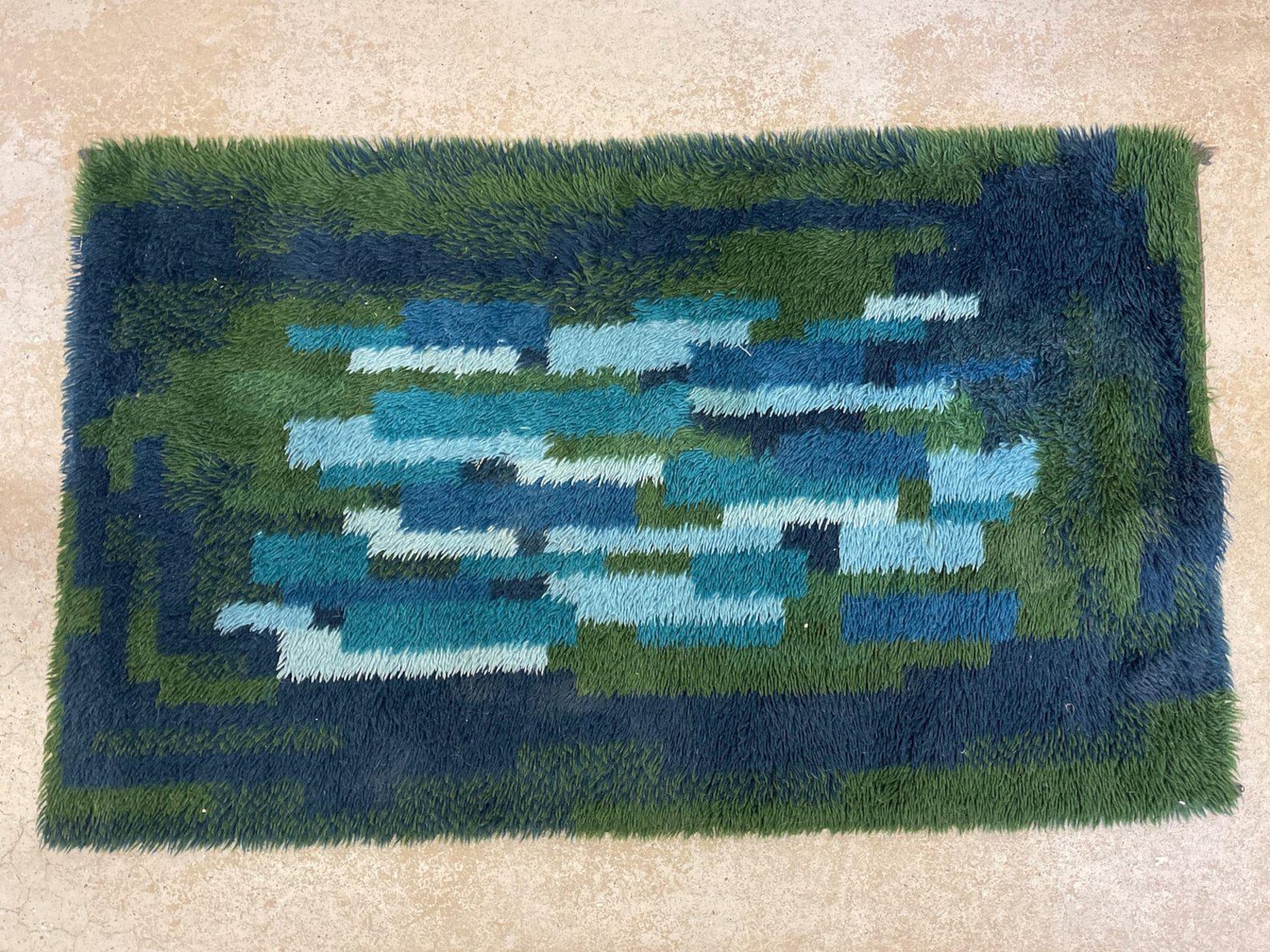 Vintage 1970s Rya Style Shag Rug, Green and Shades of Blue - Etsy