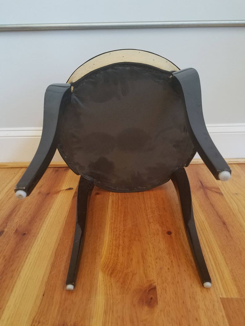 Art Deco Era Black Lacquered Wood Poof Stool With Cream and - Etsy