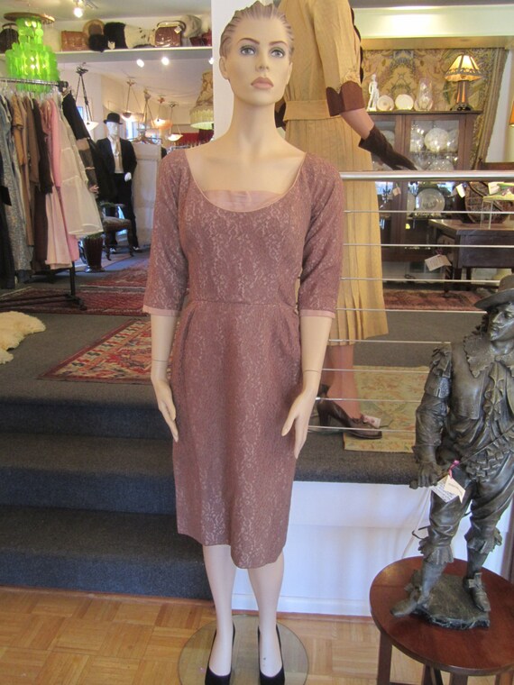 Vintage Deep Cafe Au Lait Lace Sheath with Light Cafe… - Gem