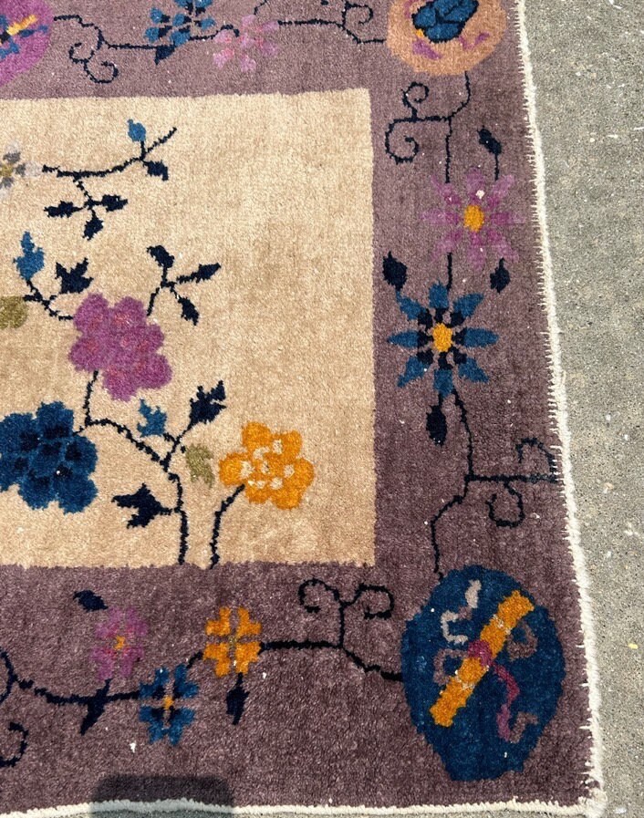 1920s Art Deco Nichols Rug With Deep Lavender Border and Cream Field ...
