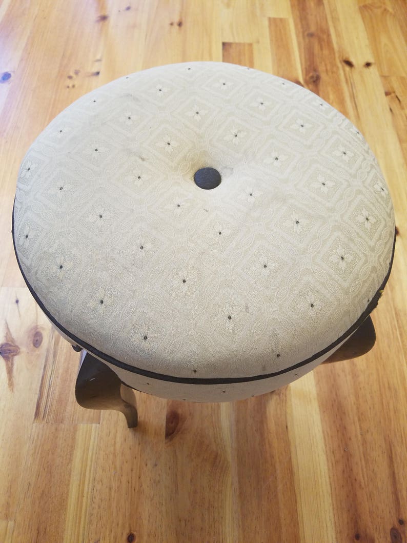 Art Deco Era Black Lacquered Wood Poof Stool With Cream and Black ...