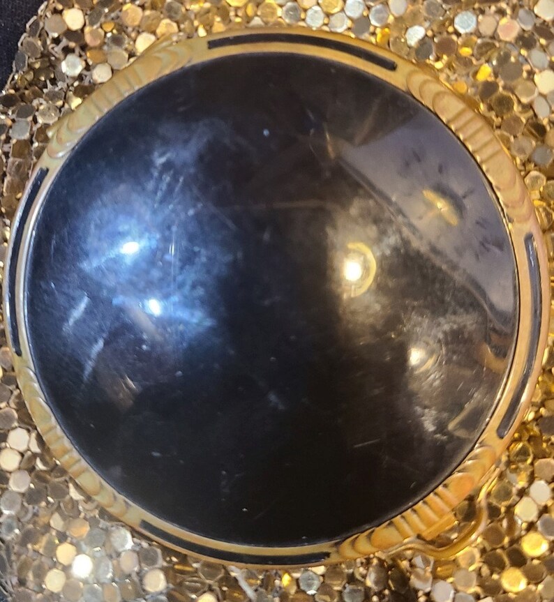 Art Deco Era Evans Gold Mesh Evening Pouch With Black Enamel Top and ...