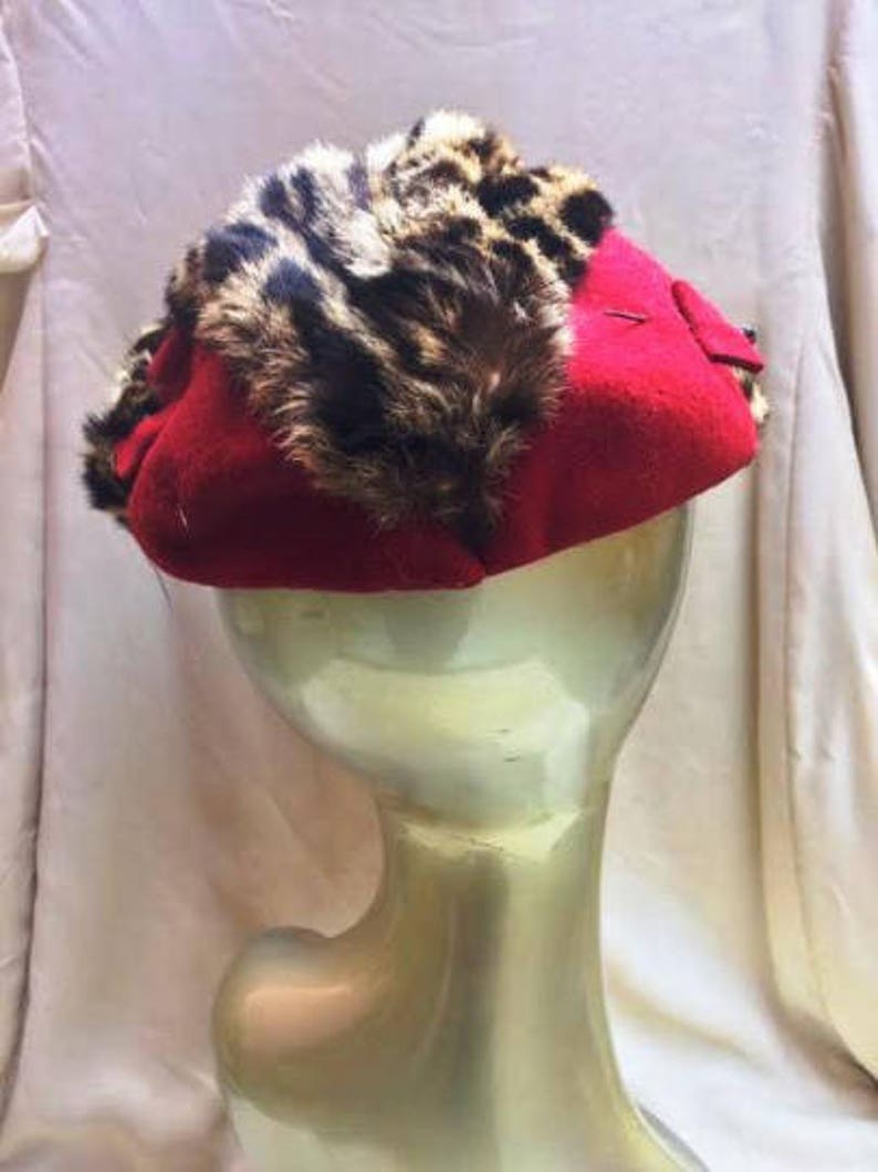 Vintage Red Wool and Spotted Fur Hat, Ca 1940s - Etsy