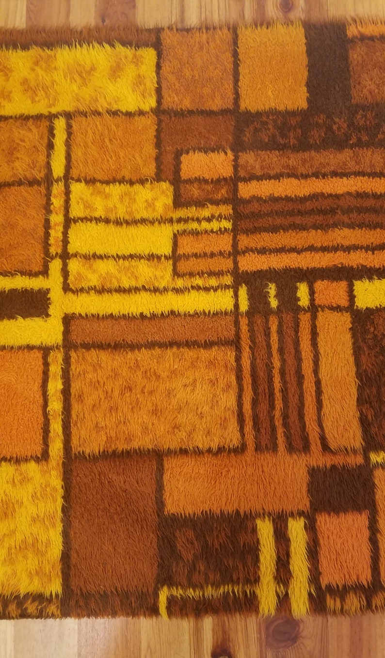 Mid Century Modern Era Rya Rug, Oranges, Browns, Golden Yellow, Ca ...