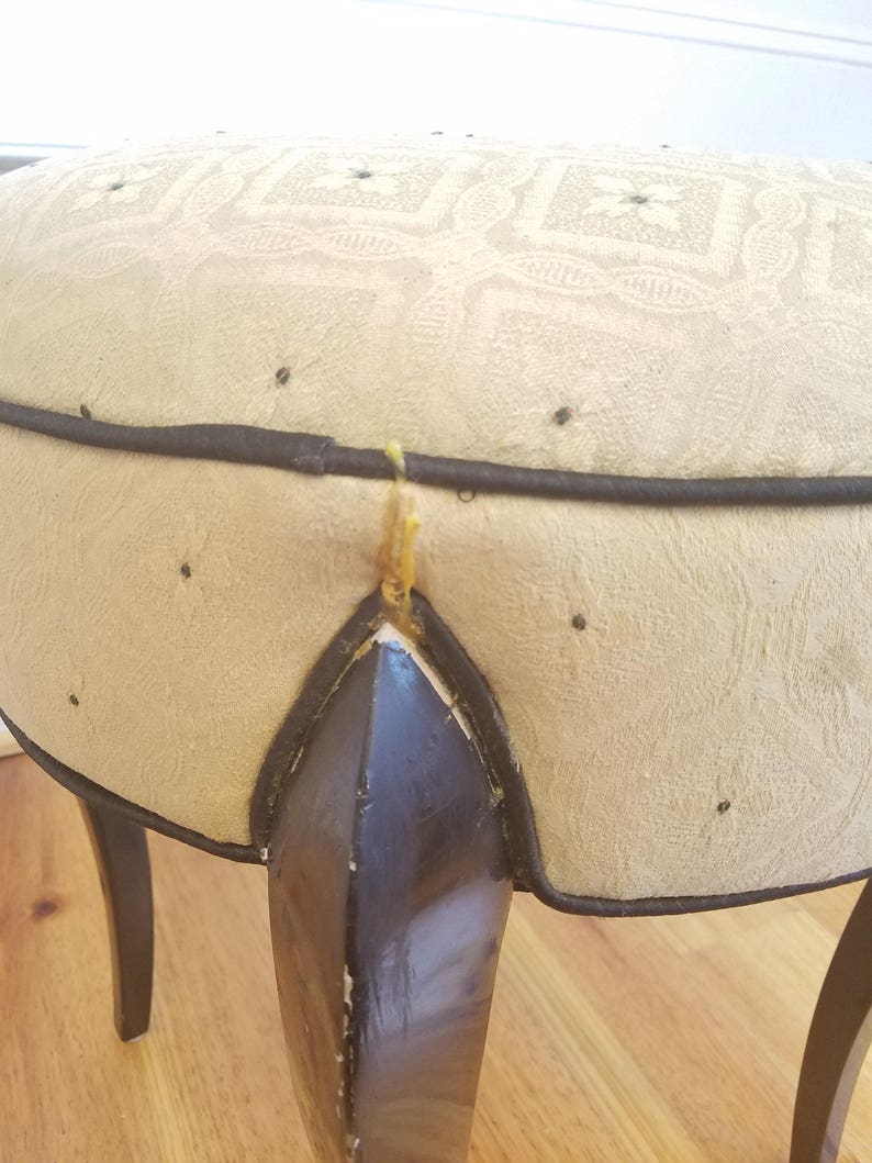 Art Deco Era Black Lacquered Wood Poof Stool With Cream and Black ...