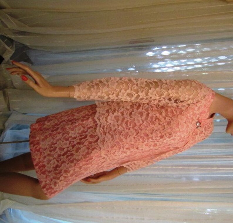Viintage Pink Lace Overlay Dress with Matching Sheer Lace | Etsy