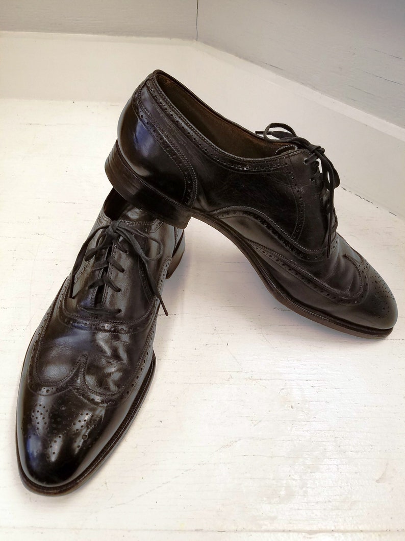 Vintage Pair of Black Leather Wing Tip Oxford Men's Shoes - Etsy