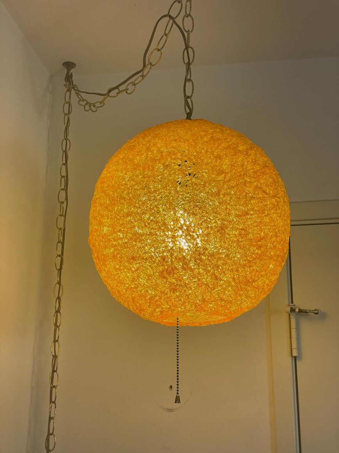 1960s Mid Century Modern Vintage Orange Spun Fiberglass Hanging Swagged ...