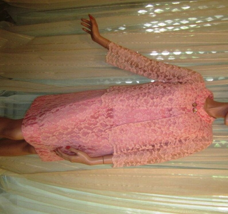 Viintage Pink Lace Overlay Dress with Matching Sheer Lace | Etsy