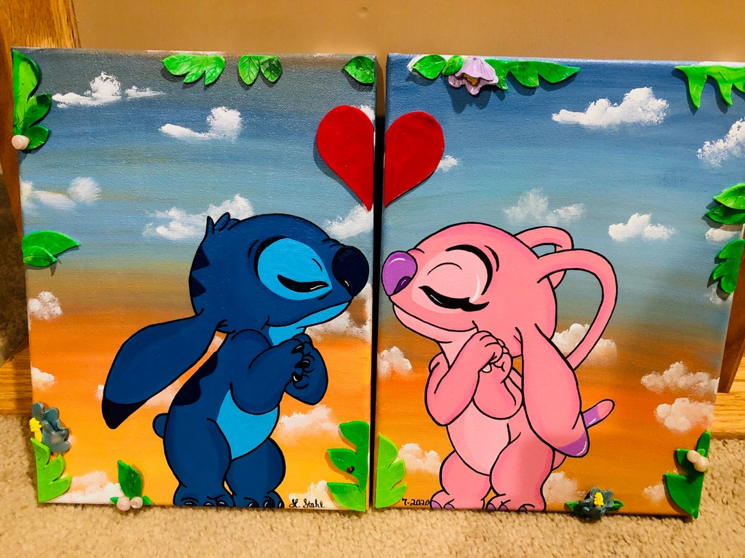 Stitch Couple Inspired Canvas Paintings - Etsy