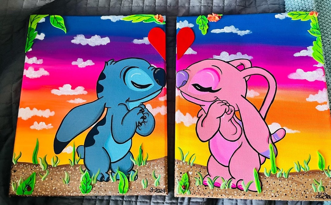Stitch Couple Inspired Canvas Paintings - Etsy