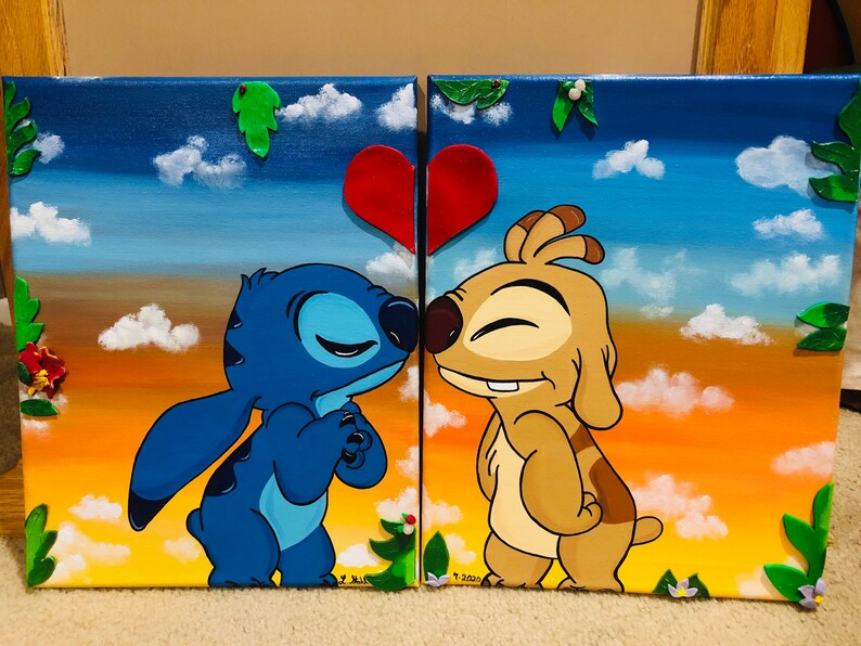 Stitch Couple Inspired Canvas Paintings - Etsy
