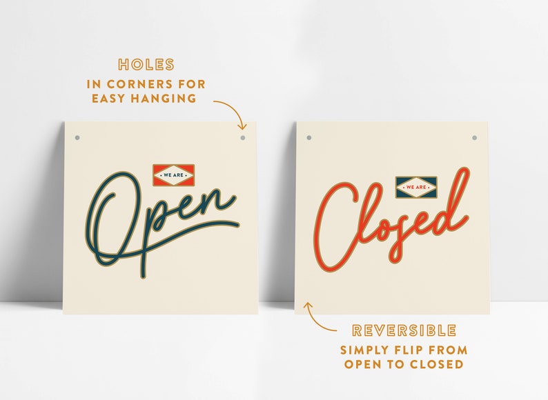 Reversible Hand Lettered Gold Script Open Closed Small Business ...