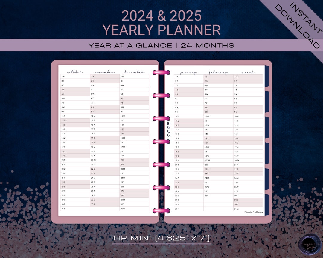 2024 2025 Year at a Glance Calendar, MINI Happy Planner, Future Log ...
