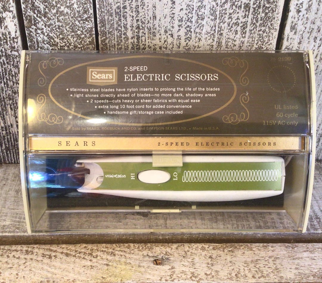 Vintage Sears Electric Scissors in Case, Avocado Green Scissors, Sewing ...