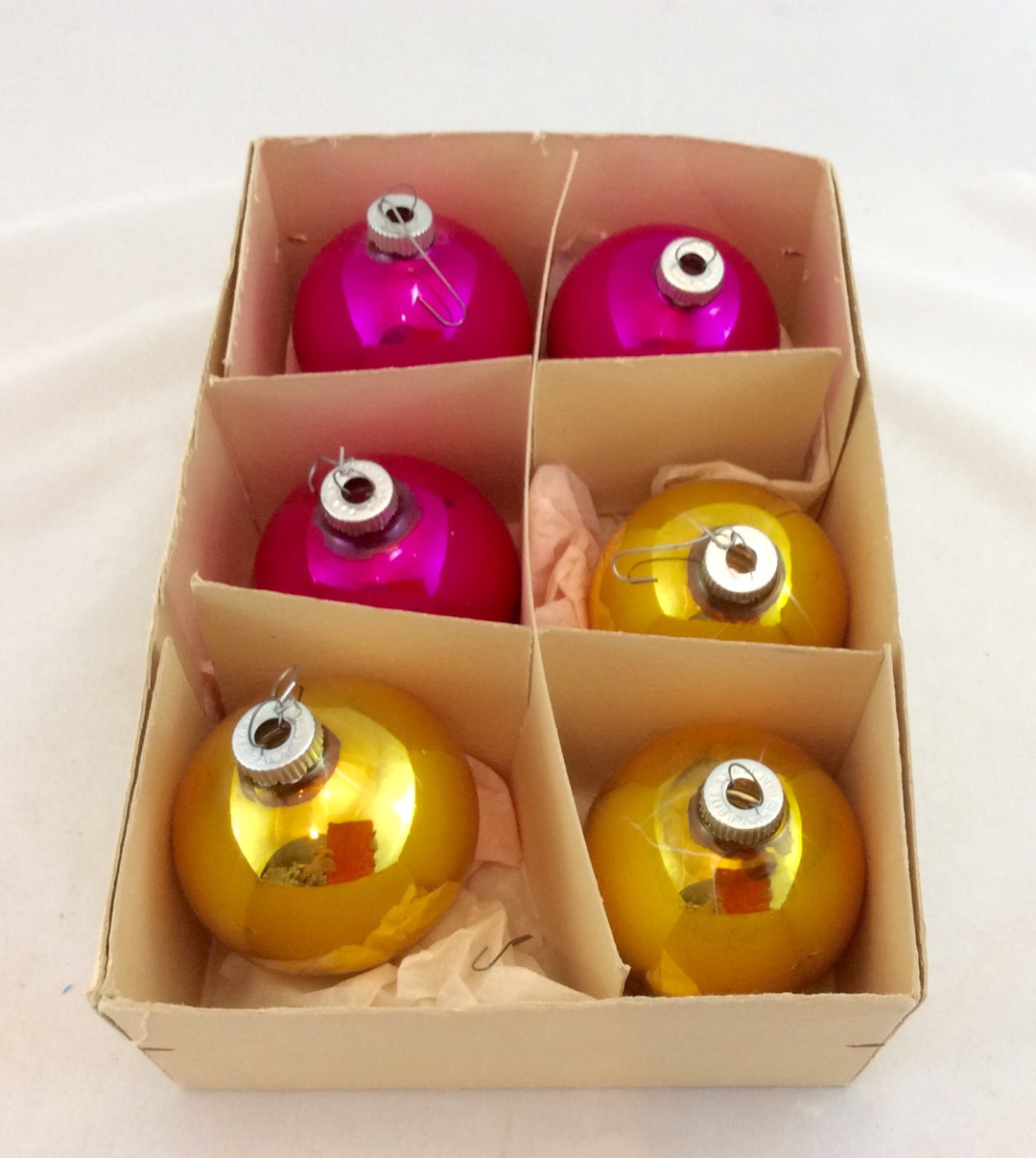 Vintage Large Shiny Brite Glass Christmas Ornaments in Box, Pink and ...