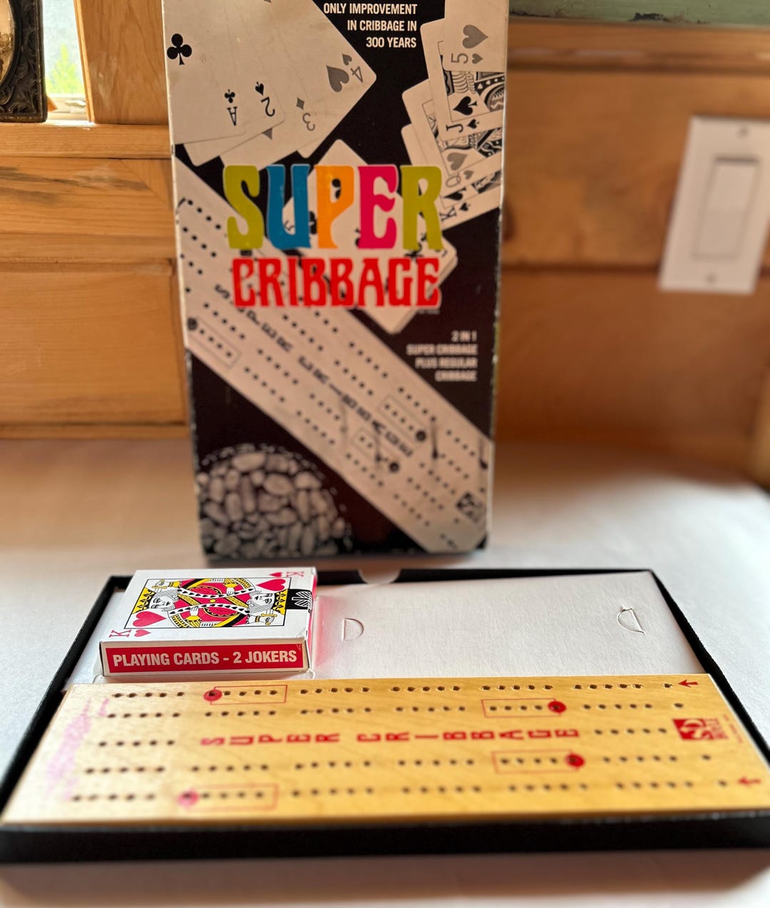 Vintage Cribbage Board & Playing Cards by Hoyle, Wood Super Cribbage ...