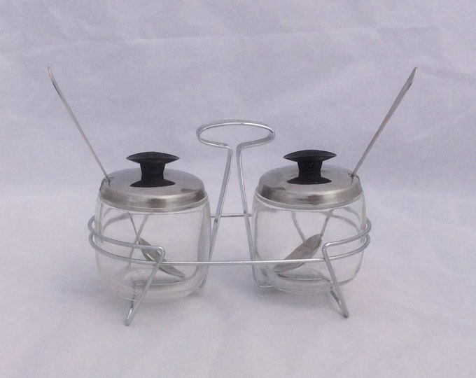 Vintage Foley Jam Jelly Caddy, Glass Jars With Spoons for Serving Jams ...