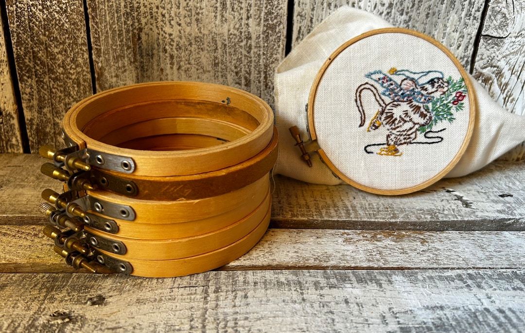 4 Wood Round Embroidery Hoops X 7, Set of Seven Small 4 Wooden ...