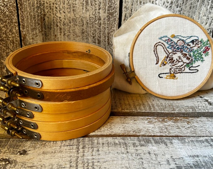 Seven Wood Embroidery Hoops Small 4” Round, 4” Wood Round Embroidery ...