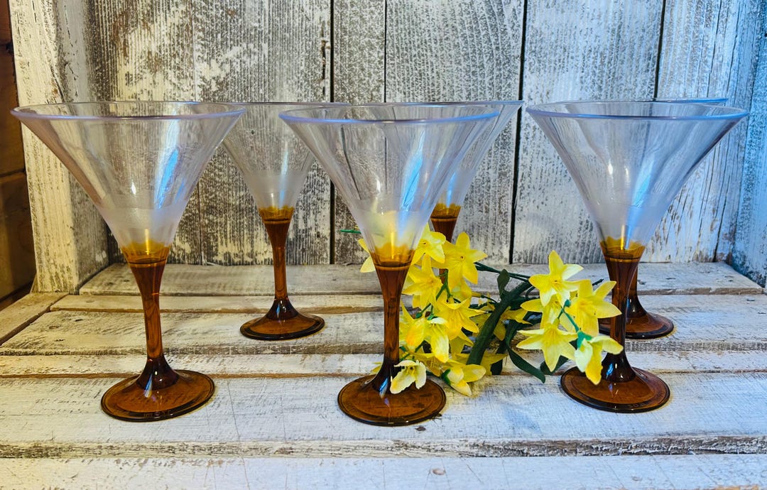 Vintage Tupperware Sheer Elegance Amber Martini Glasses Set of 6, Unbreakable Cocktail Glasses ...