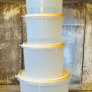Vintage Tupperware Set of 4 Round Clear Canisters Containers W Almond ...
