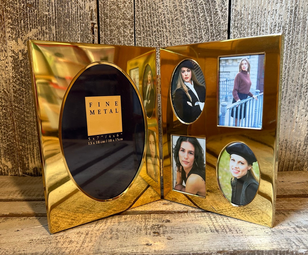Vintage Gold 5 X 7 Double Frame With Collage, Bifold Gold Metal Frame ...