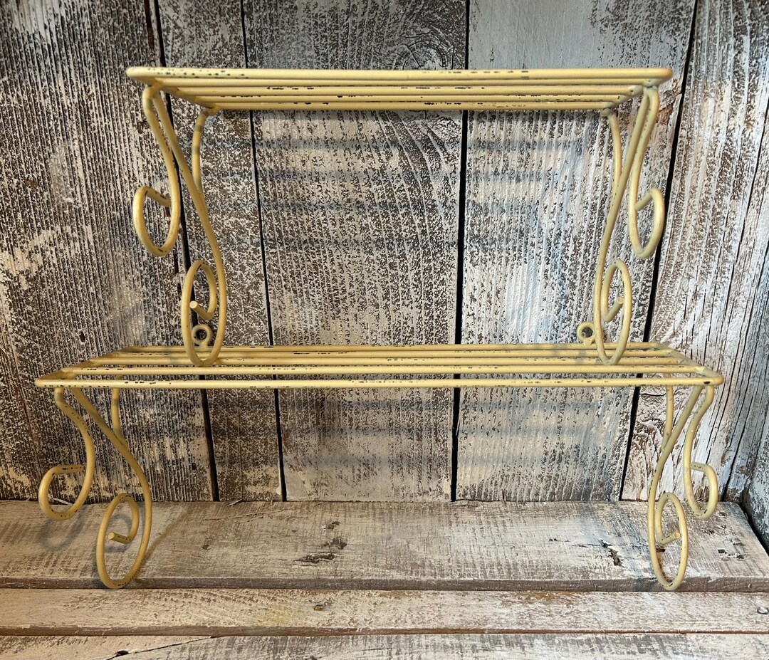 Vintage Metal Wall Shelves X 2, Two Decorative Yellow Shelves, Cottage ...