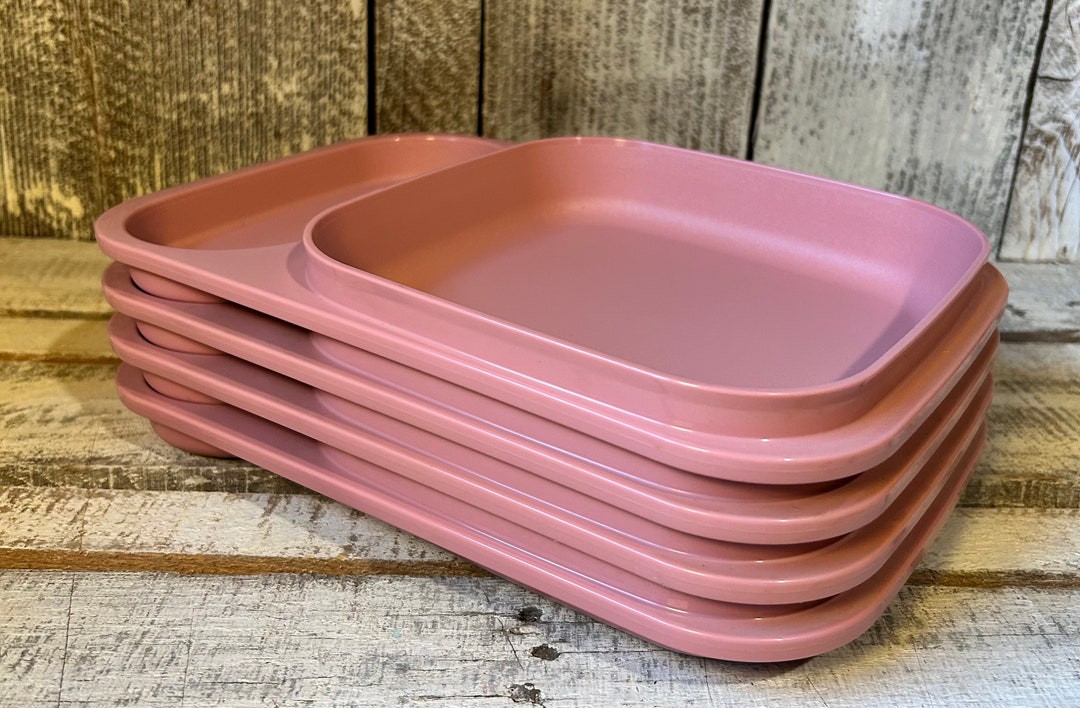 Vintage Tupperware Divided Lunch Trays X 4 in Pink, Pink Plastic 2 ...