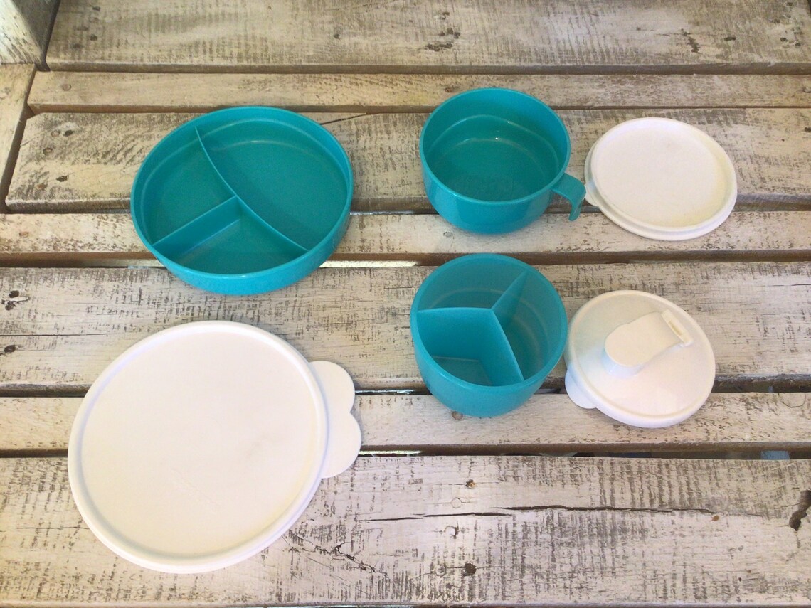 Tupperware Lunch Kit 6 Piece Set Turquoise W White Lids - Etsy