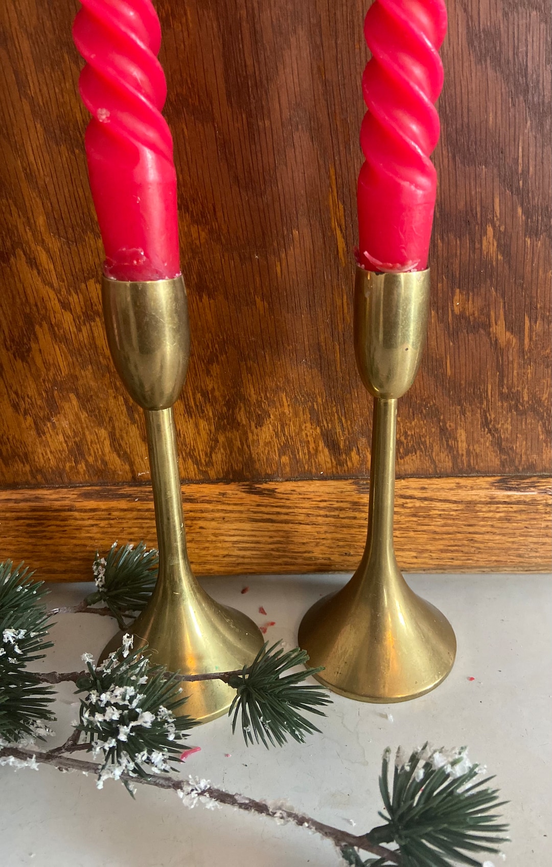 Vintage Pair Brass Candlesticks 6, Pair of Sleek Brass Tapered Candle ...