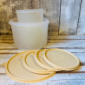 Vintage Tupperware Set of 4 Round Clear Canisters Containers W Almond ...