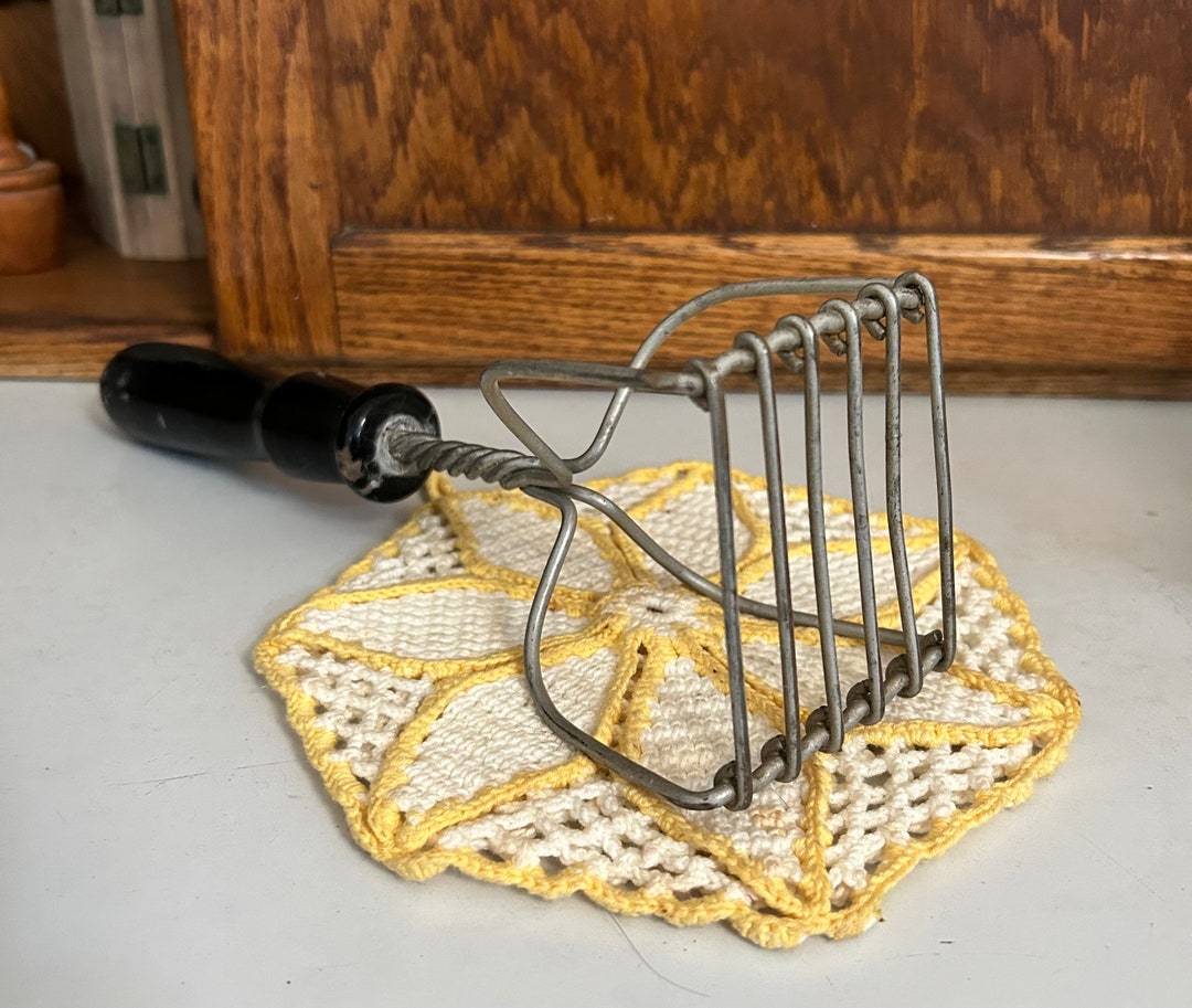 Vintage Potato Masher Heavy Metal W Black Wood Handle, Farmhouse ...