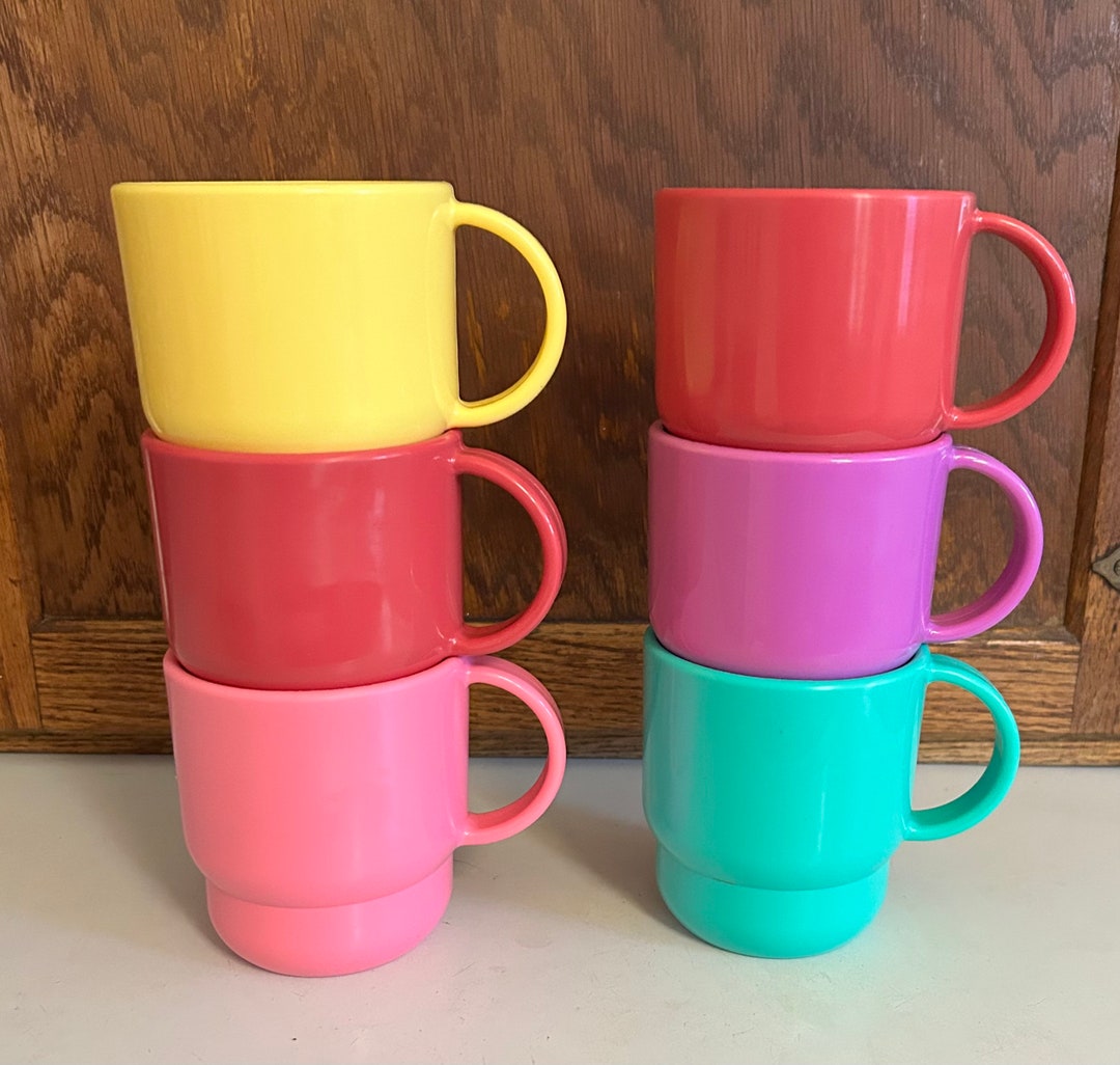 Vintage Tupperware Stackable Mugs X 6, Six Bright Colored Tupperware ...