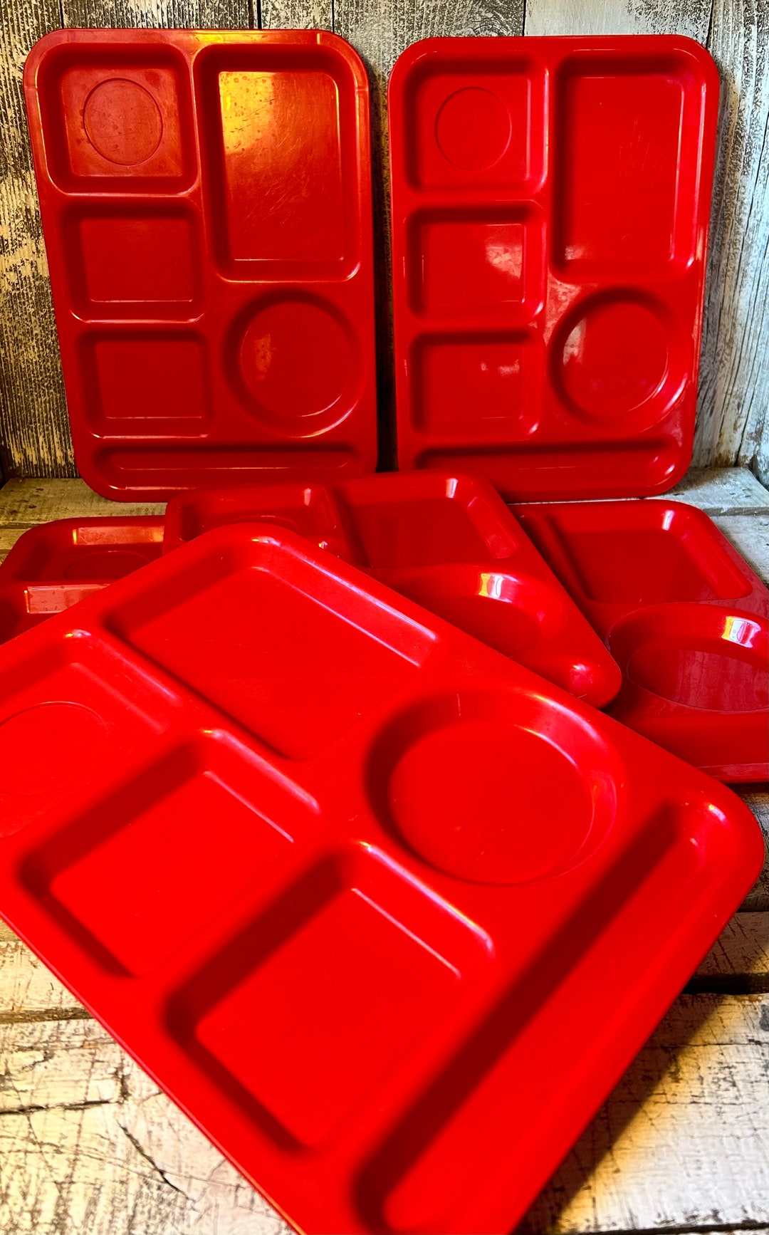 Set of 6 Vintage Red Divided Lunch Trays - Etsy