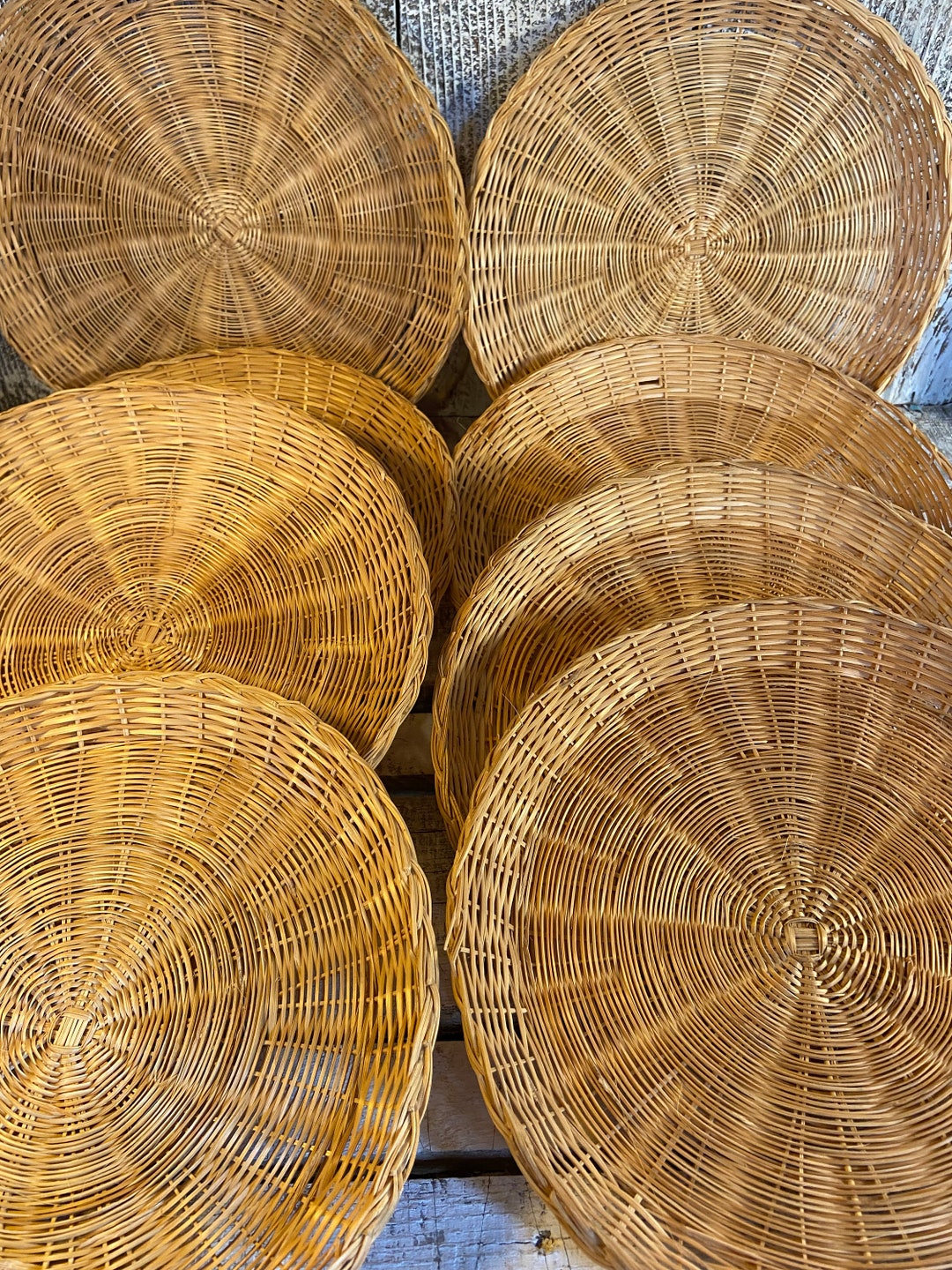 Vintage Rattan Wicker Paper Plate Holders X 8, Woven Paper Plate ...