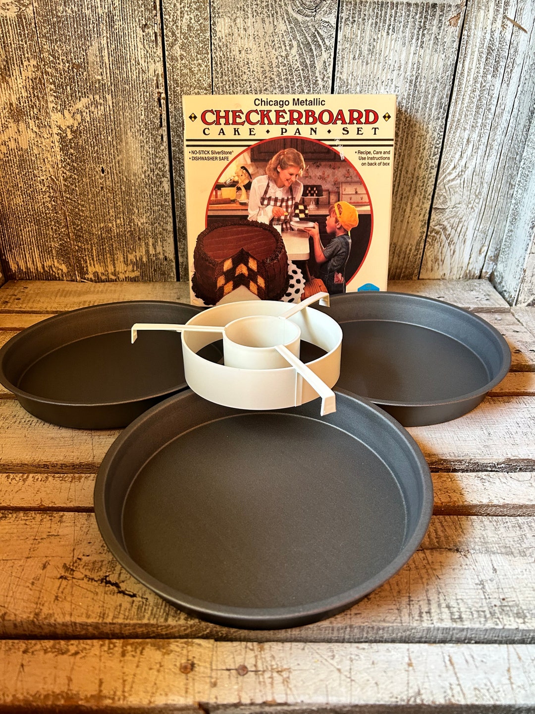 Vintage Checkerboard Cake Pan Set, 4 Piece Checkerboard Cake Set,three ...