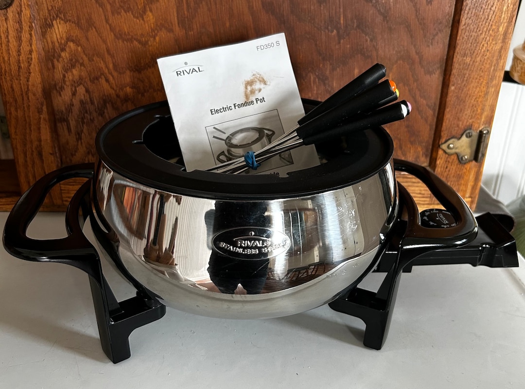 Vintage Fondue Pot Stainless Steel Electric Set W Fondue Forks, Fondue ...