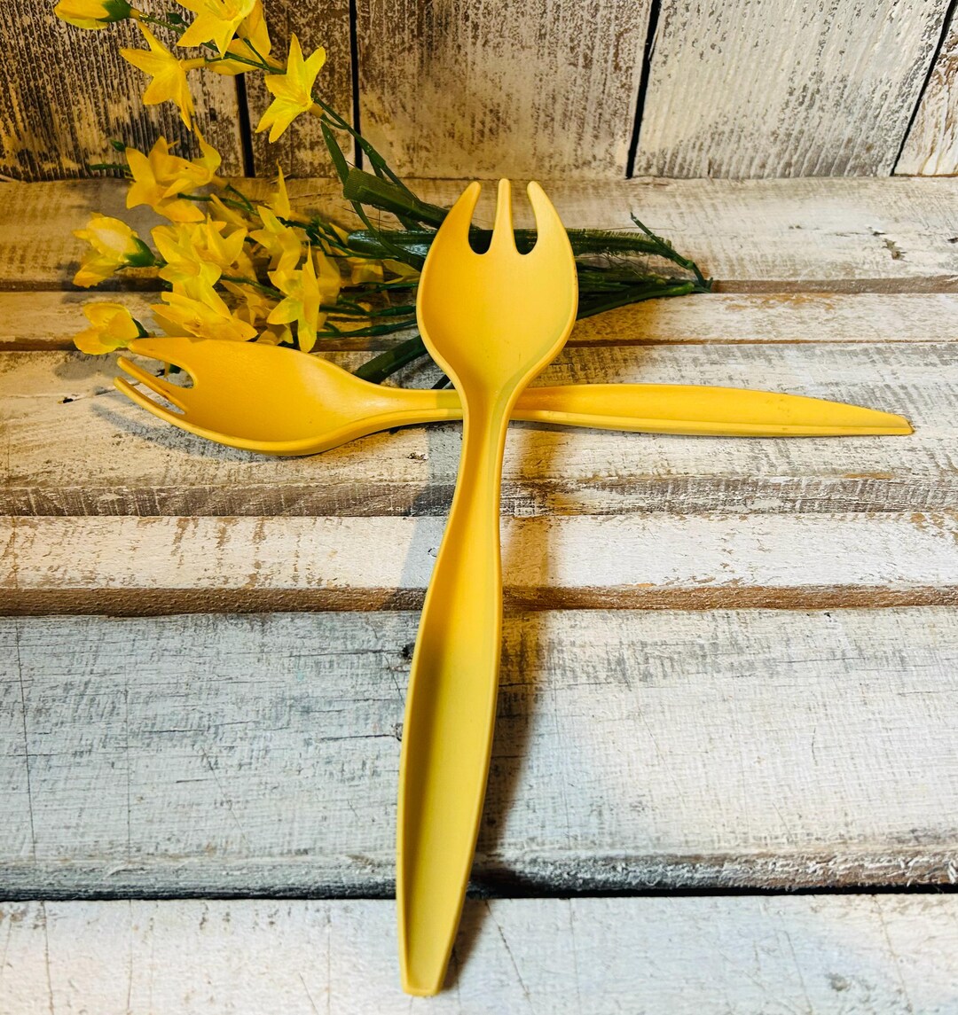 Tupperware Vintage Gold Serving Spoons Forks X 2, Pair Tupperware ...