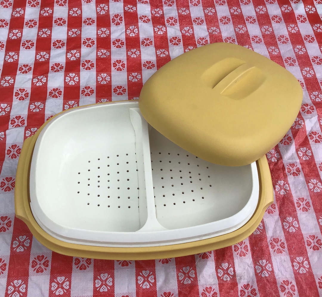 Vintage Tupperware Vegetable Steamer Server 4 Piece Set, Harvest Gold ...