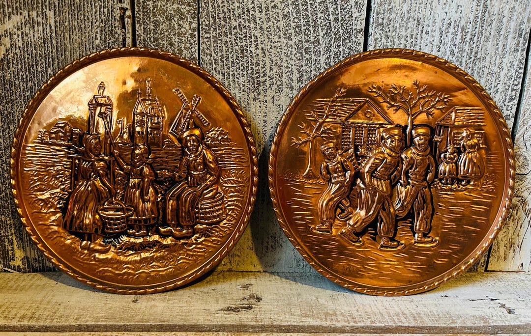 Vintage Copper Wall Hanging Embossed Copper Pictures X 2 , Two Copper ...