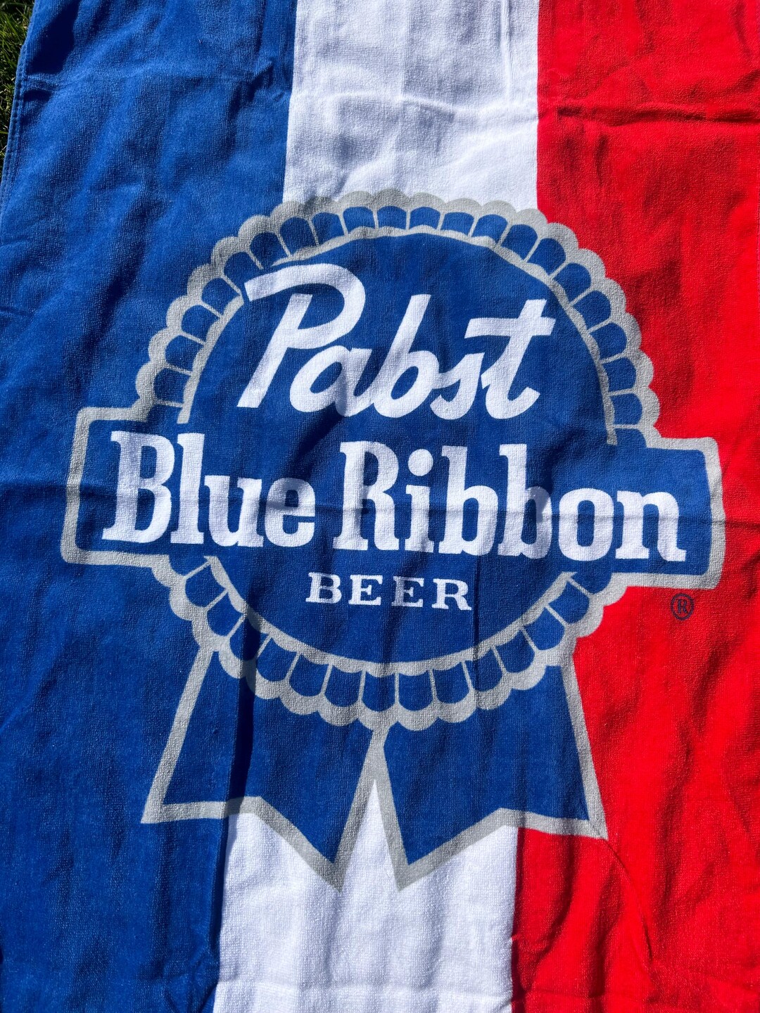 Vintage Pabst Blue Ribbon Beach Bath Towel, Beer Advertizing Terry ...